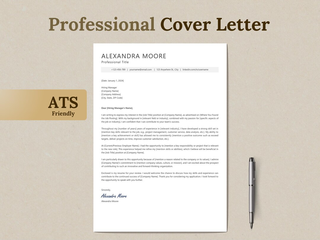 ATS Cover Letter Template: Professional Word Design (editable Sample ...
