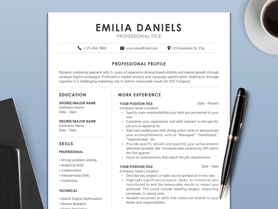 Modern and Clean Resume Template for Microsoft Word CV Template Cover ...