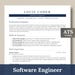 Resume for Software Engineer and Cover Letter, ATS Resume Template Word ...