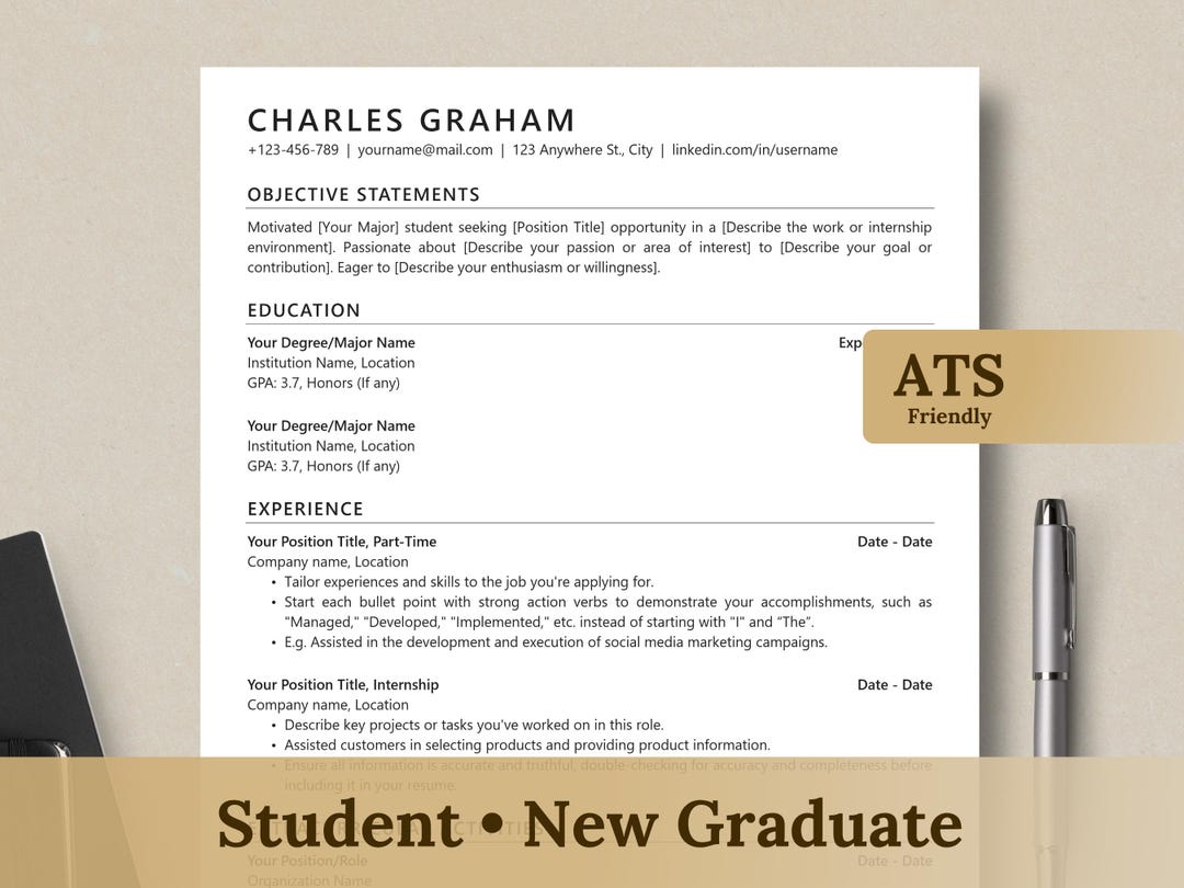 ATS Resume Template, College Graduate, Cover Letter (word) - Etsy