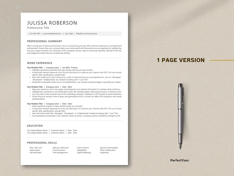 ATS Resume Template Word With Cover Letter, Reference & Icons, Simple ...