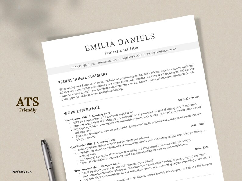 Modern ATS Resume Templates Word, ATS Friendly CV Templates, Cover ...