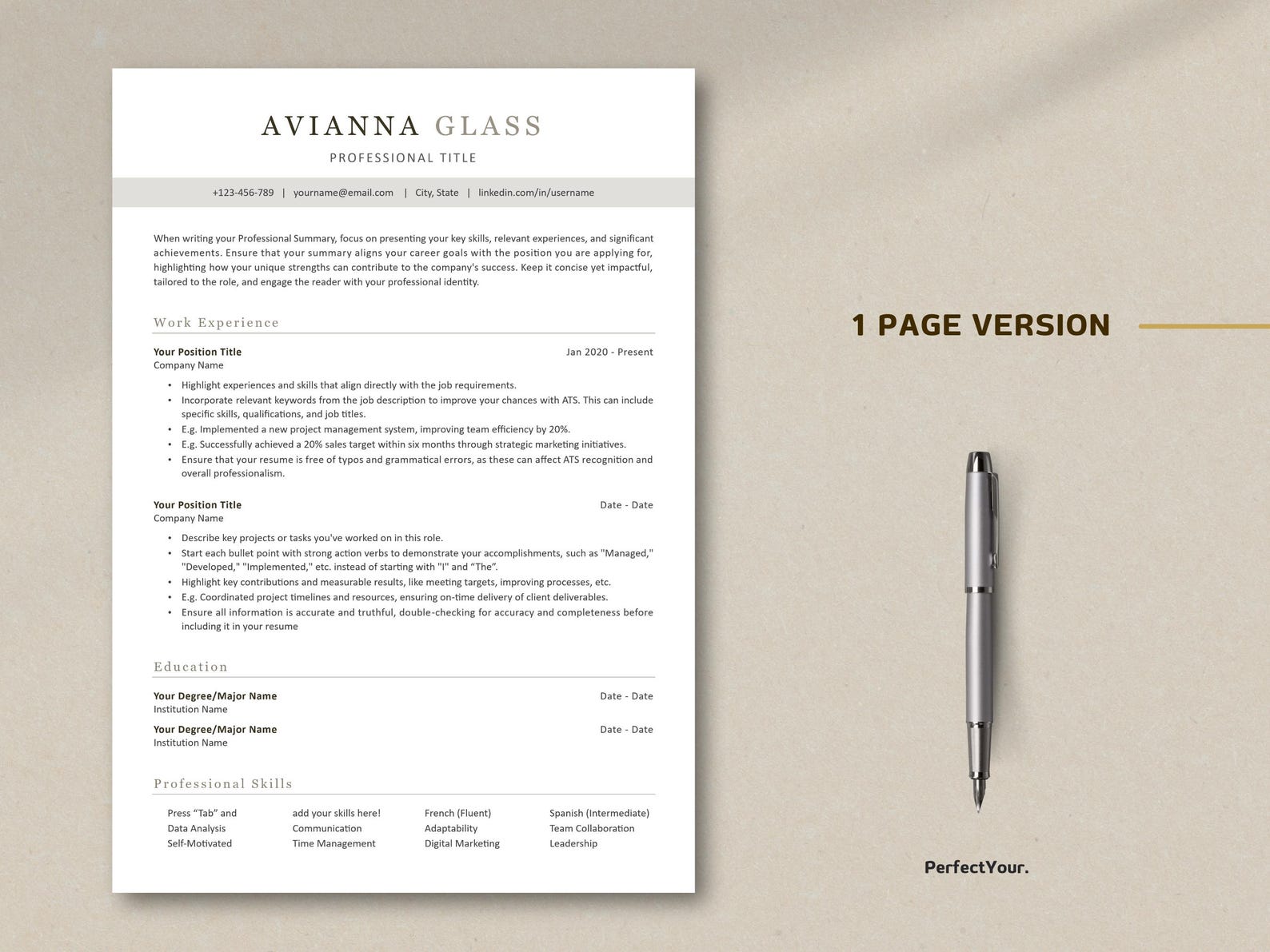 Professional Clean ATS Resume Template Word & Cover Letter, Executive ...