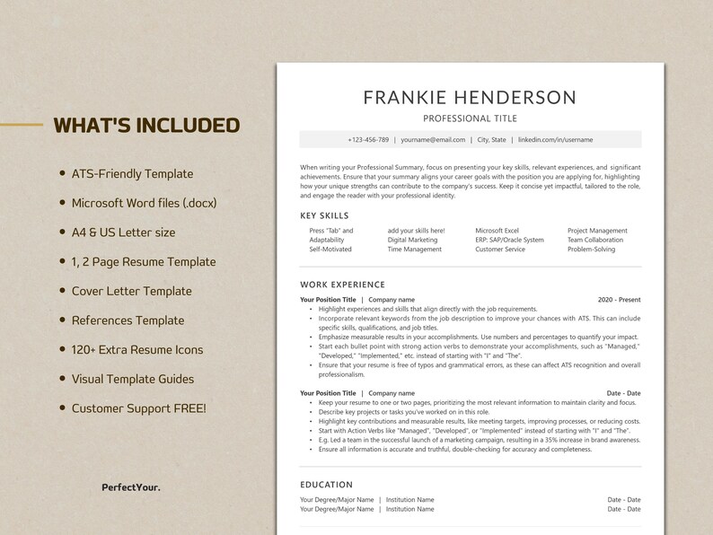 Modern ATS Resume Template, Minimalist CV, Cover Letter (word .docx) - Etsy