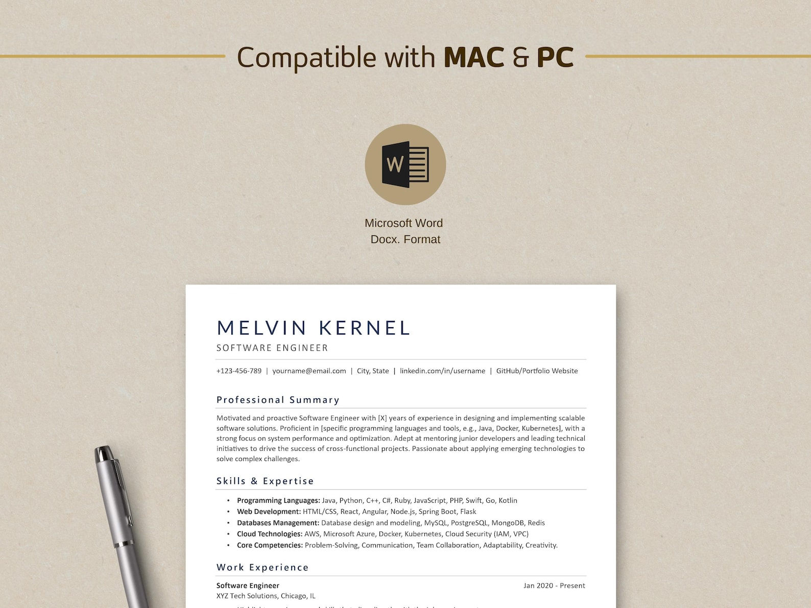 ATS Friendly Software Engineer Resume Template and Cover Letter ...