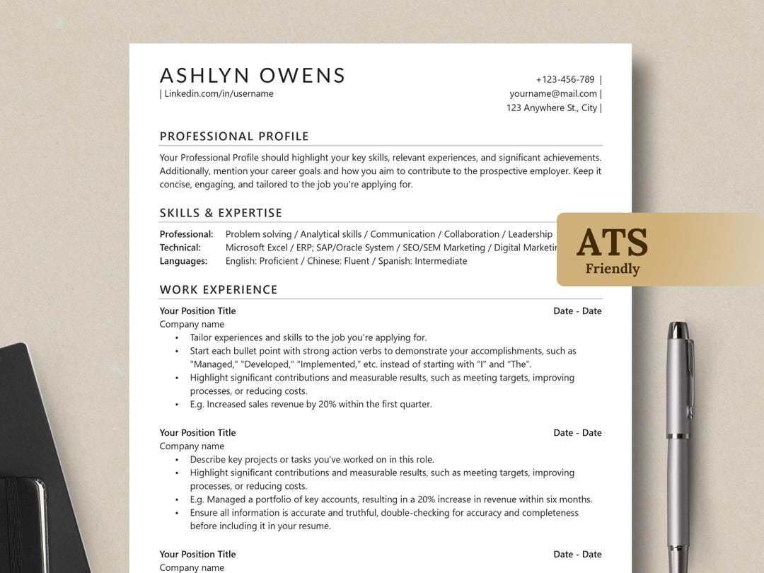 ATS Resume Template, Cover Letter, References & Icons (word, A4, US ...