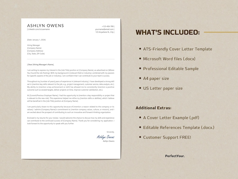 Editable Cover Letter Template, Professional Job Application (word, A4 ...