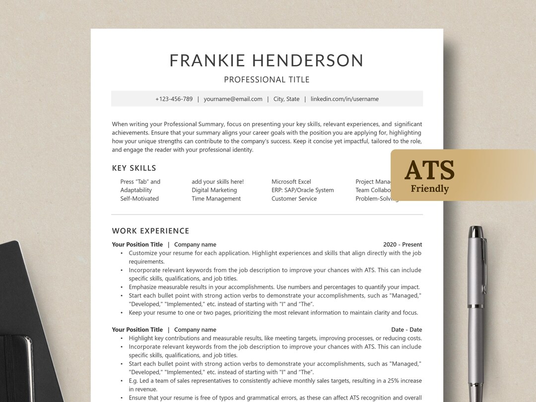 Modern ATS Resume Template, Minimalist CV, Cover Letter (word .docx) - Etsy
