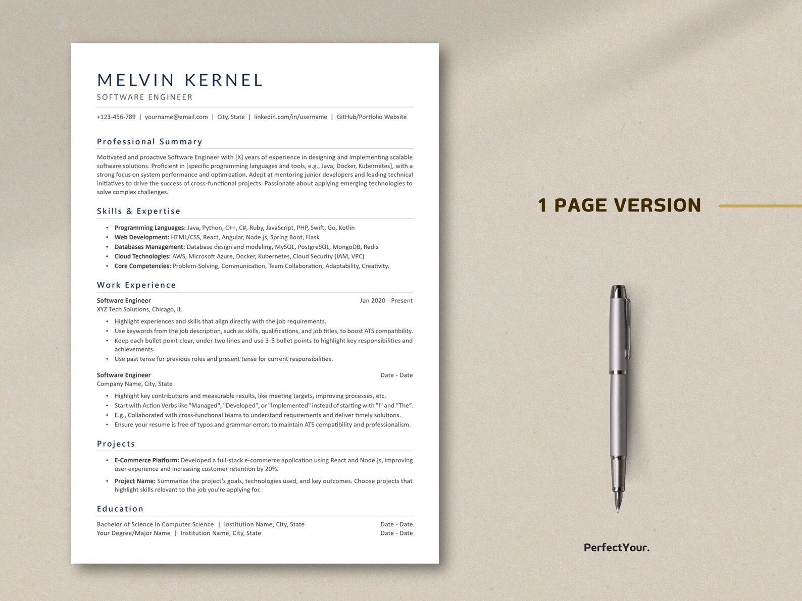ATS Friendly Software Engineer Resume Template and Cover Letter ...
