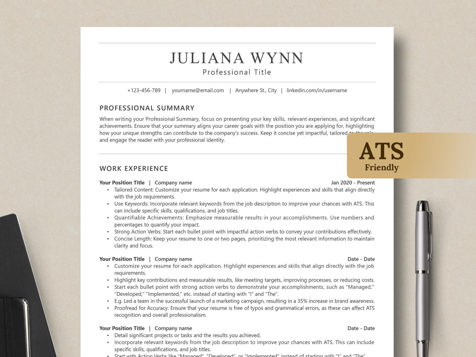 Professional ATS Resume Template Word, Cover Letter, References and ...