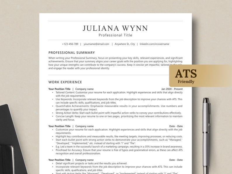 Professional ATS Resume Template Word, Cover Letter, References and ...