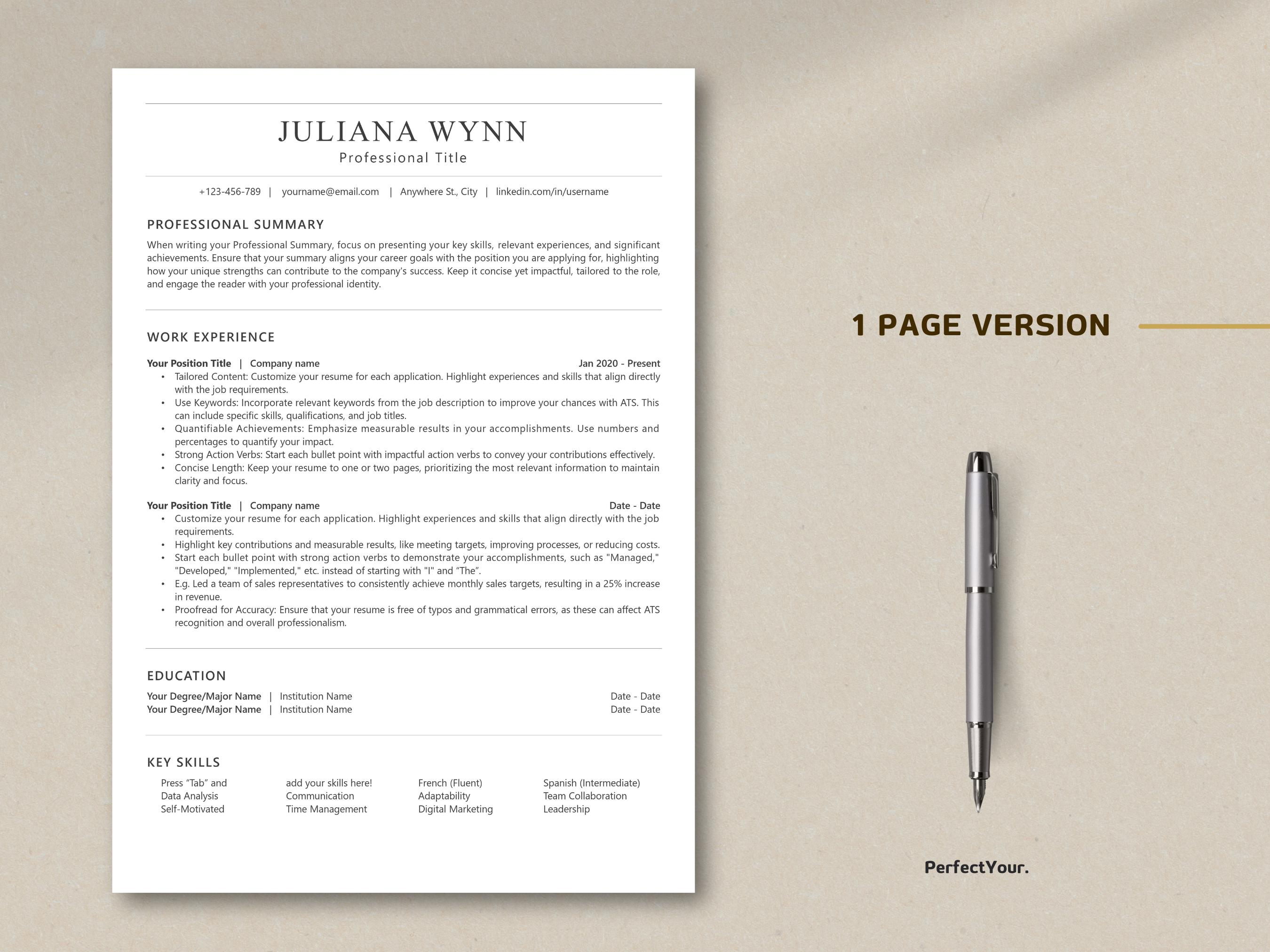 Professional ATS Resume Template Word, Cover Letter, References and ...