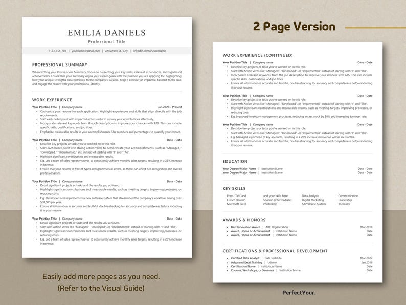 ATS Resume Template, Clean Modern CV, Cover Letter, Icons (word ...