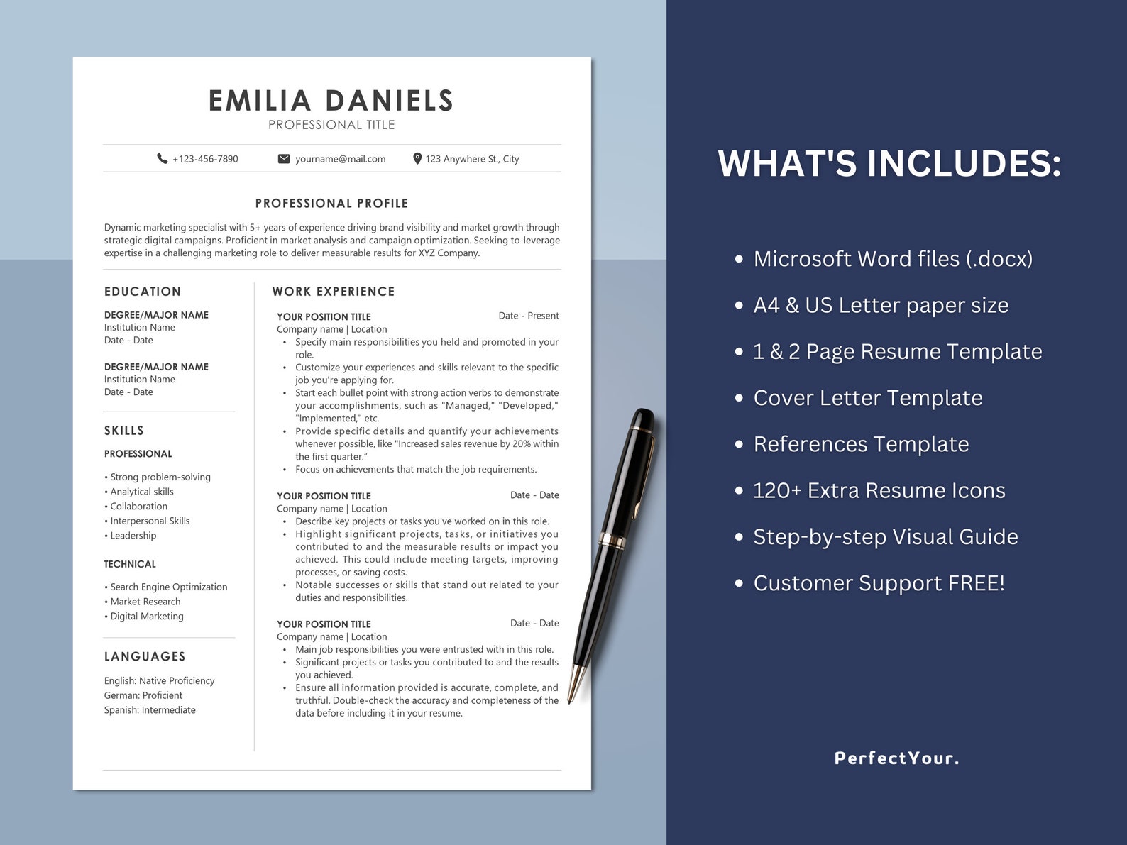 Modern and Clean Resume Template for Microsoft Word CV Template Cover ...