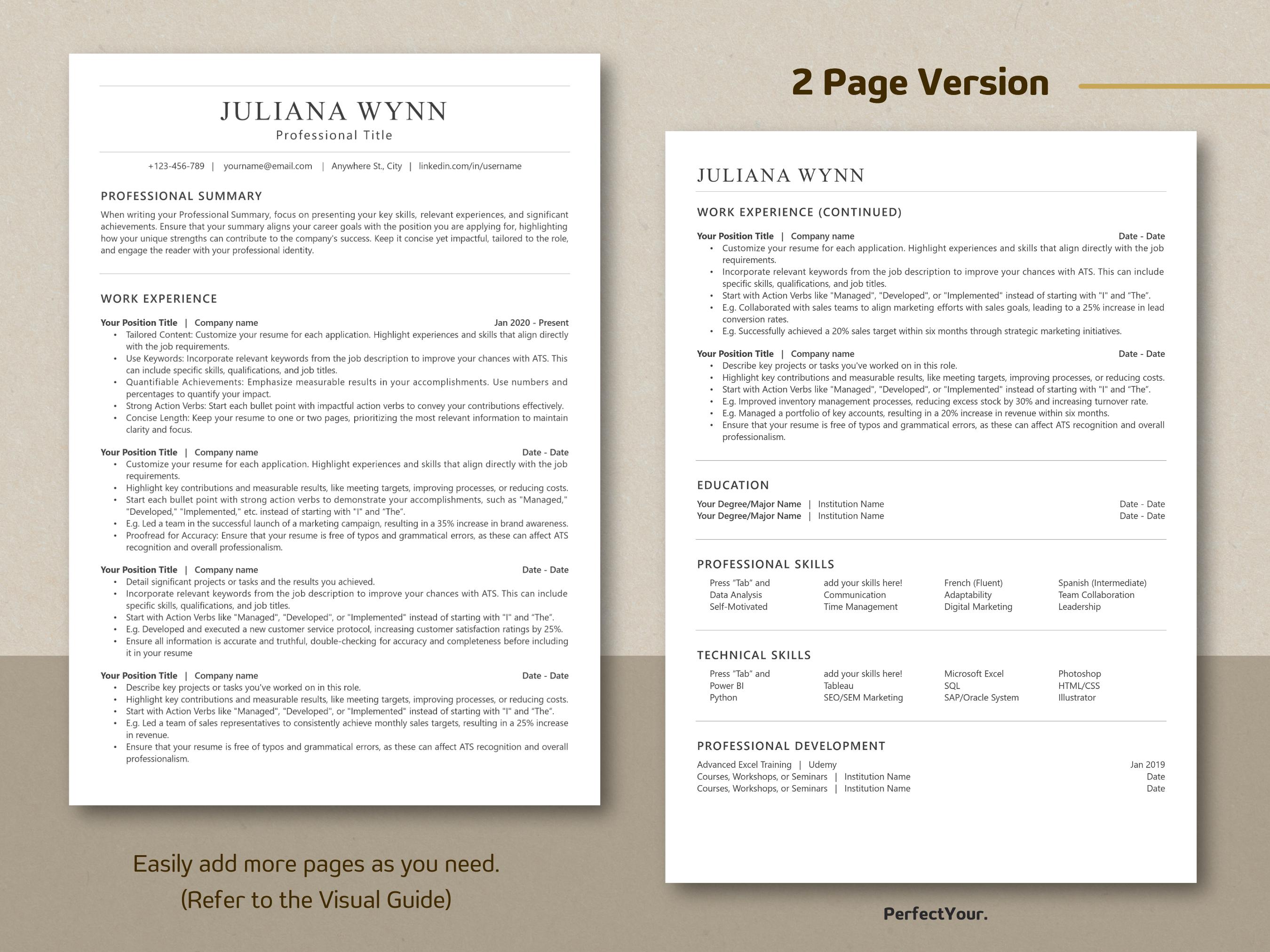 Professional ATS Resume Template Word, Cover Letter, References and ...