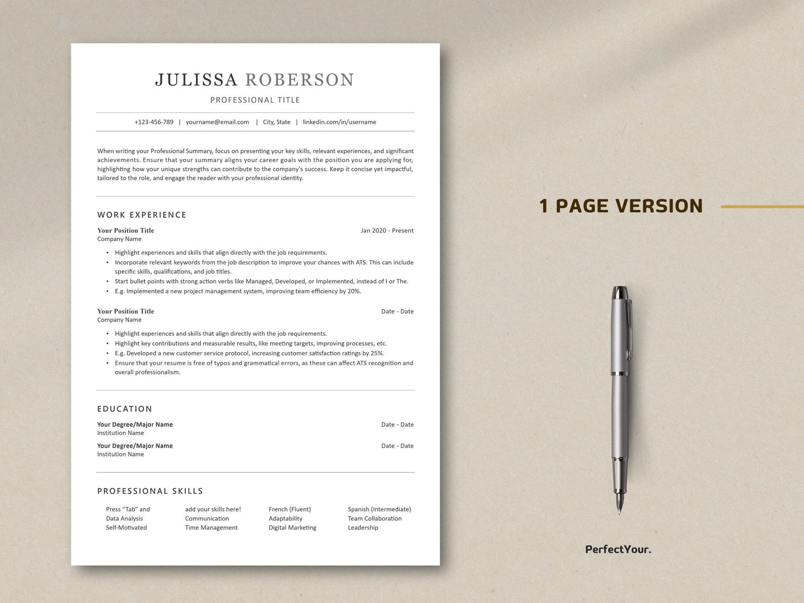 Clean Resume Template Word and Cover Letter, Minimalist CV Simple ATS ...