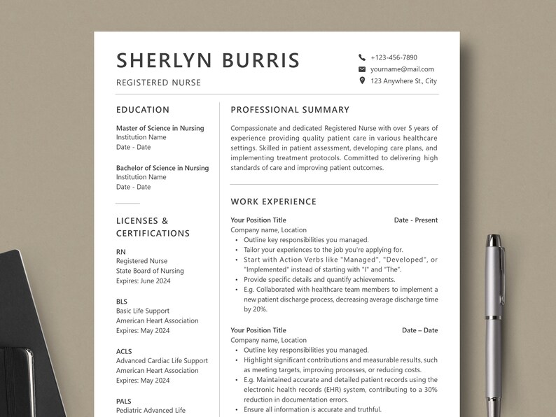 Modern Professional Resume License Highlighted for Nurse, Engineer ...