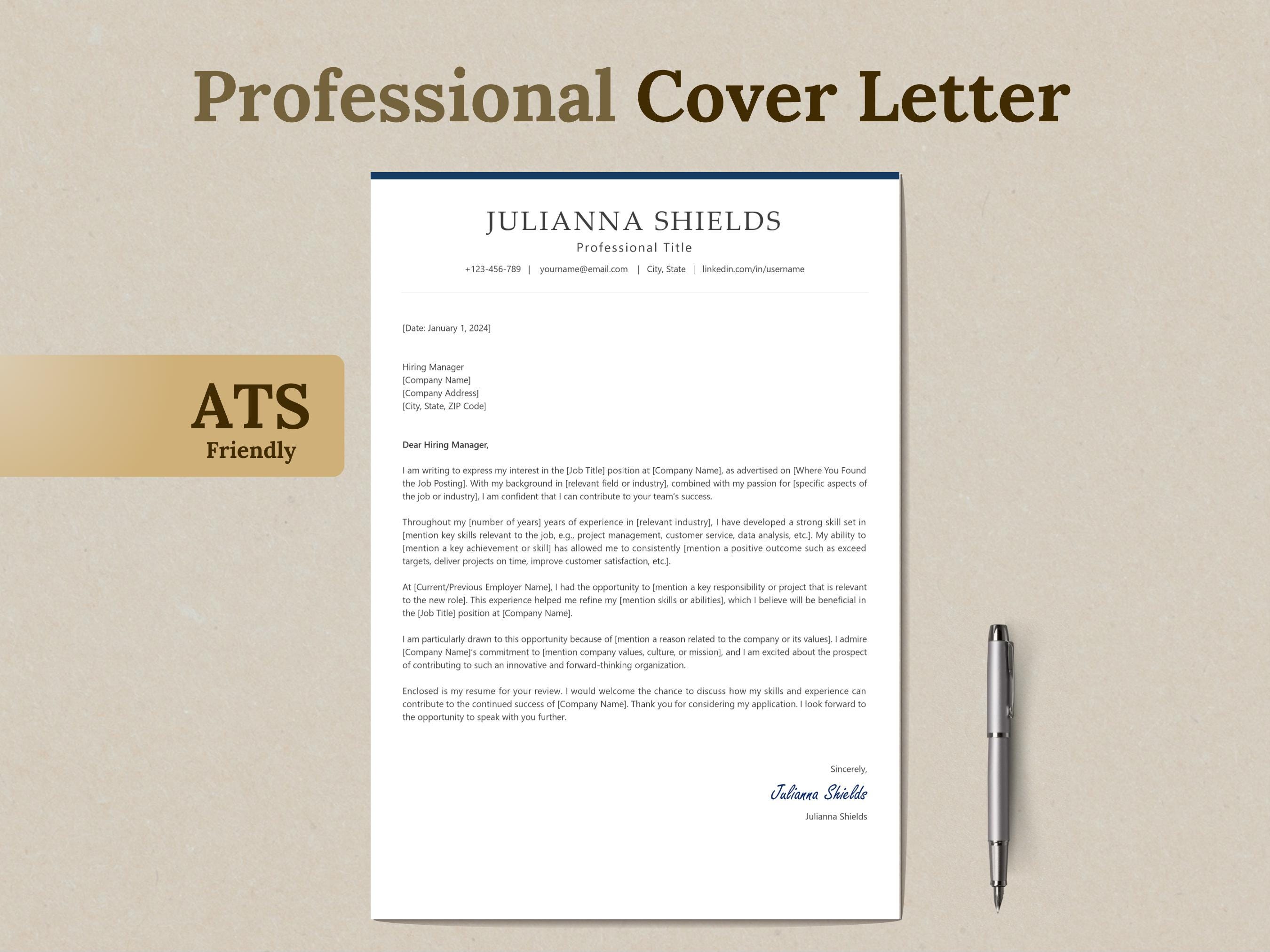 Cover Letter Template: Professional, Ats-friendly (word, PDF) - Etsy