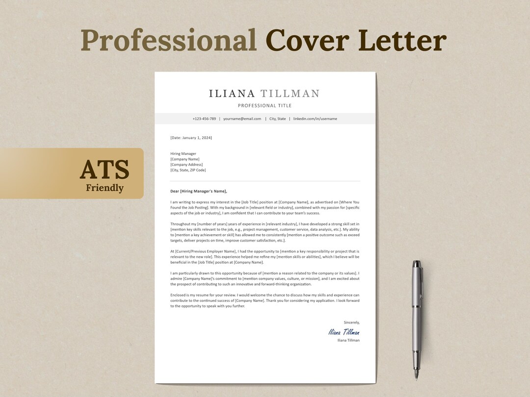 Modern Cover Letter Template, ATS Resume, Job Application (digital ...