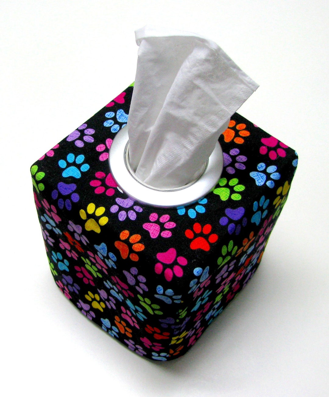 TISSUE BOX COVER Cotton Fully Padded and Lined Modern Silver Grommet ...