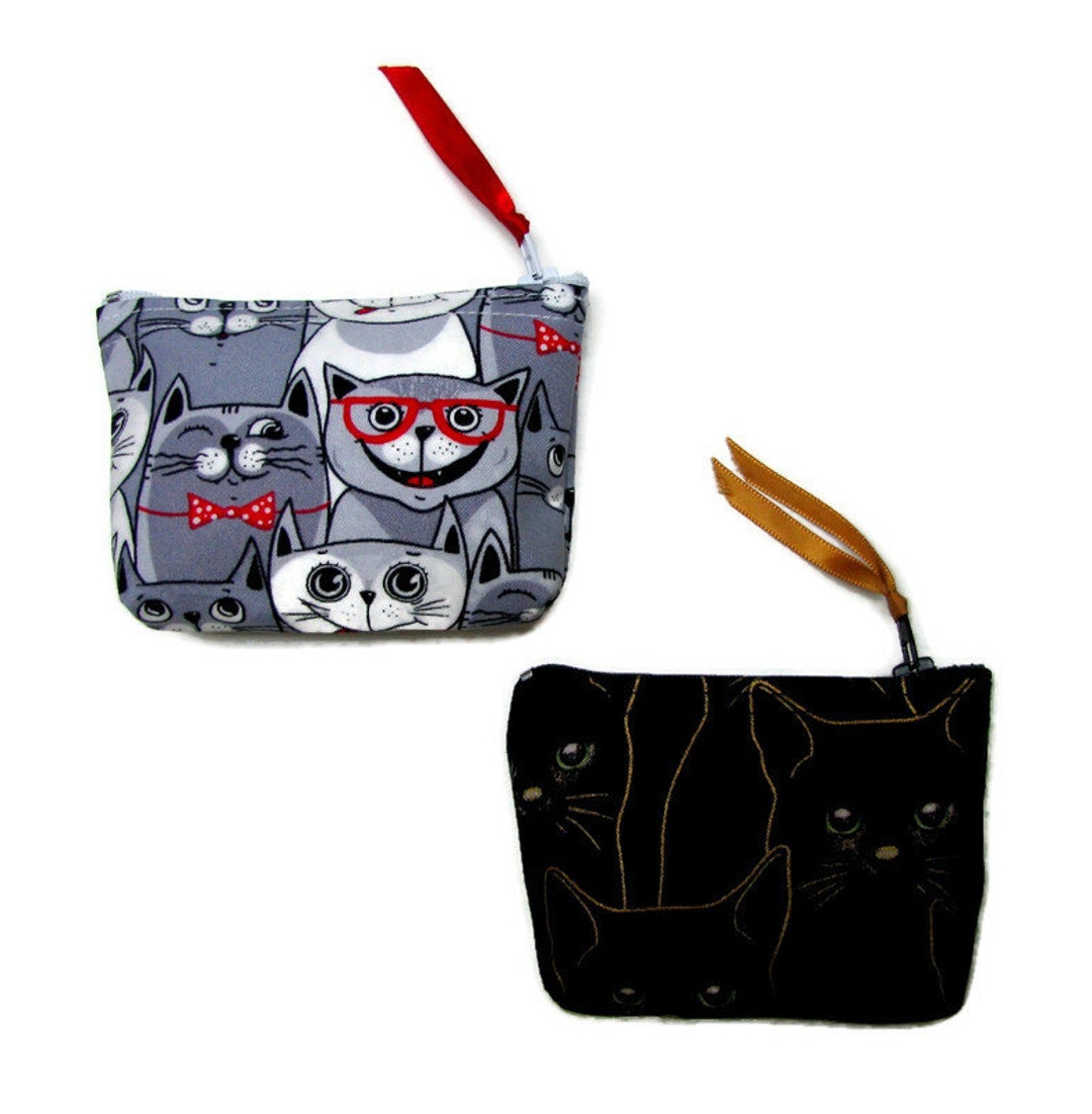 COOL CATS Coin Purses Set, TWO Different Adorable Cat Prints for Cat ...