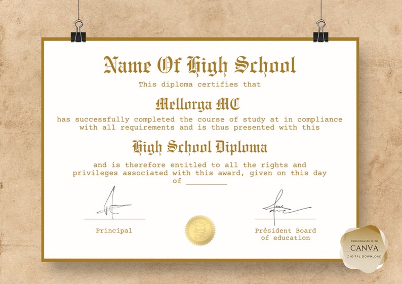 Editable High School Diploma Template, High School Diploma Template ...