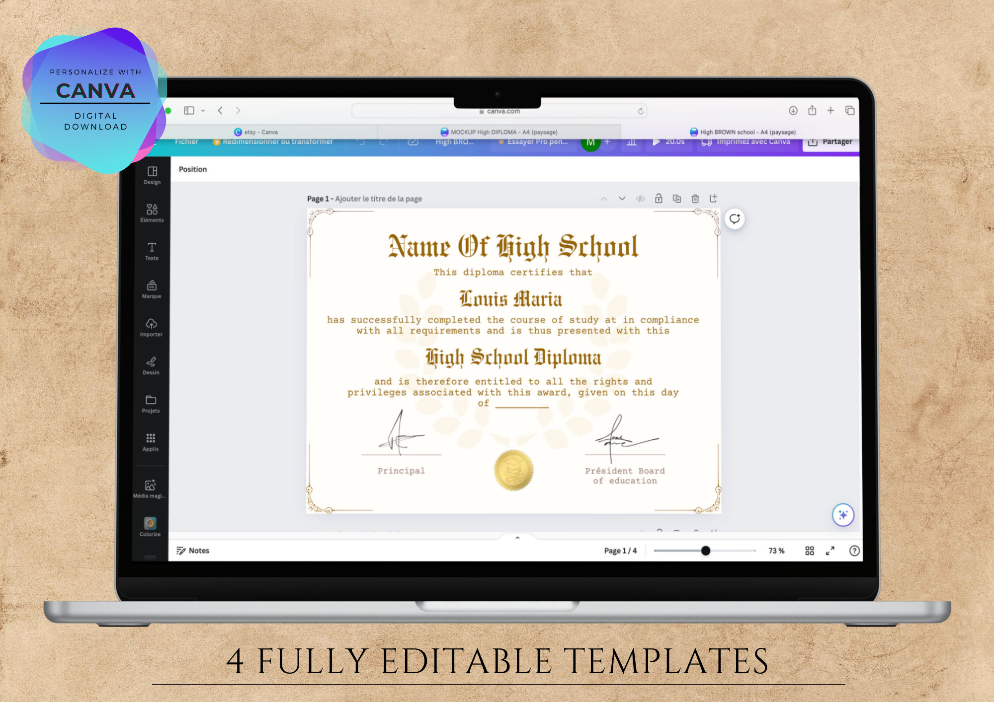 Editable High School Diploma Template, High School Diploma Template ...