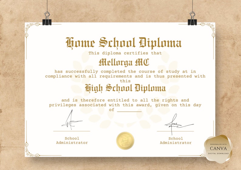Diploma Template, Homeschool Diploma, High School Diploma With Seal ...