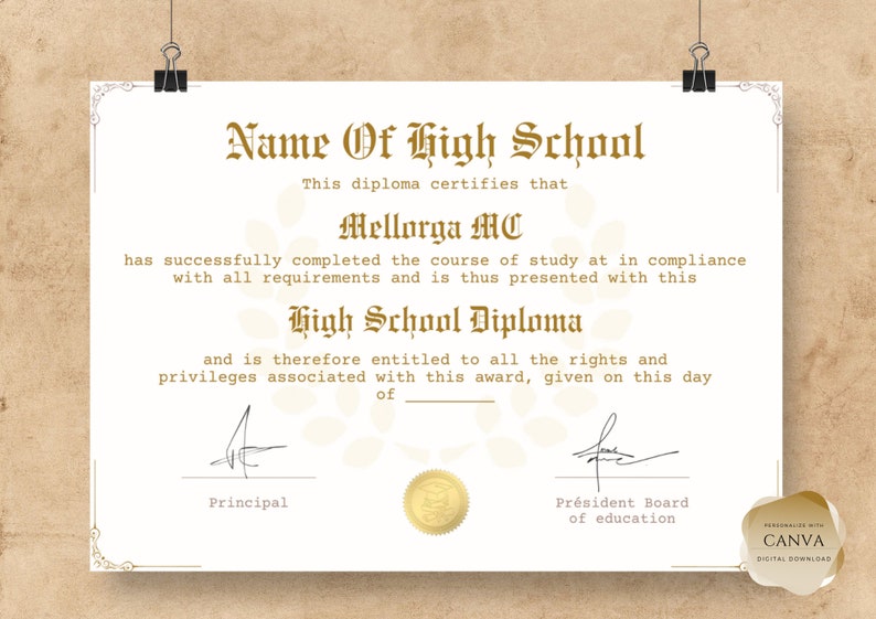 Editable High School Diploma Template, High School Diploma Template ...