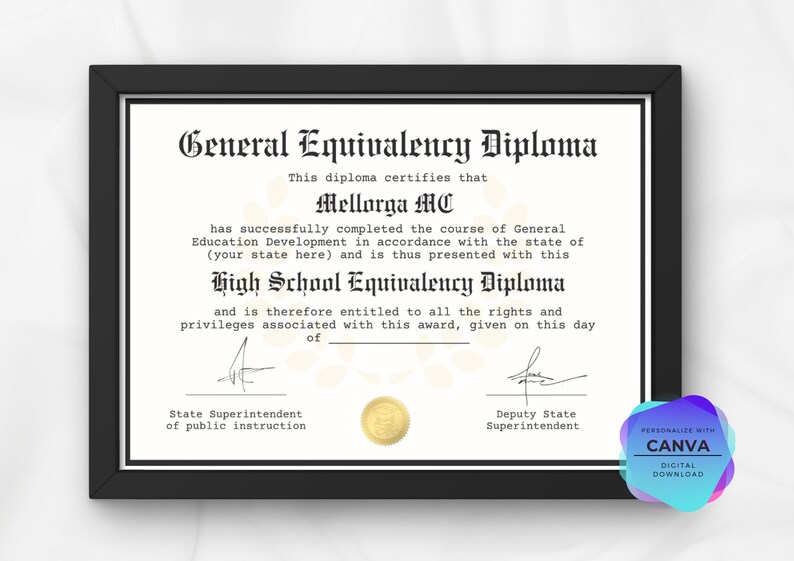 Diploma Template, Editable Diploma, GED Diploma With Gold Seal, School ...