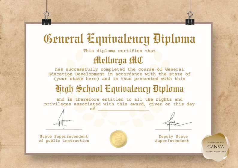 Diploma Template, Editable Diploma, Diploma With Gold Seal, GED ...