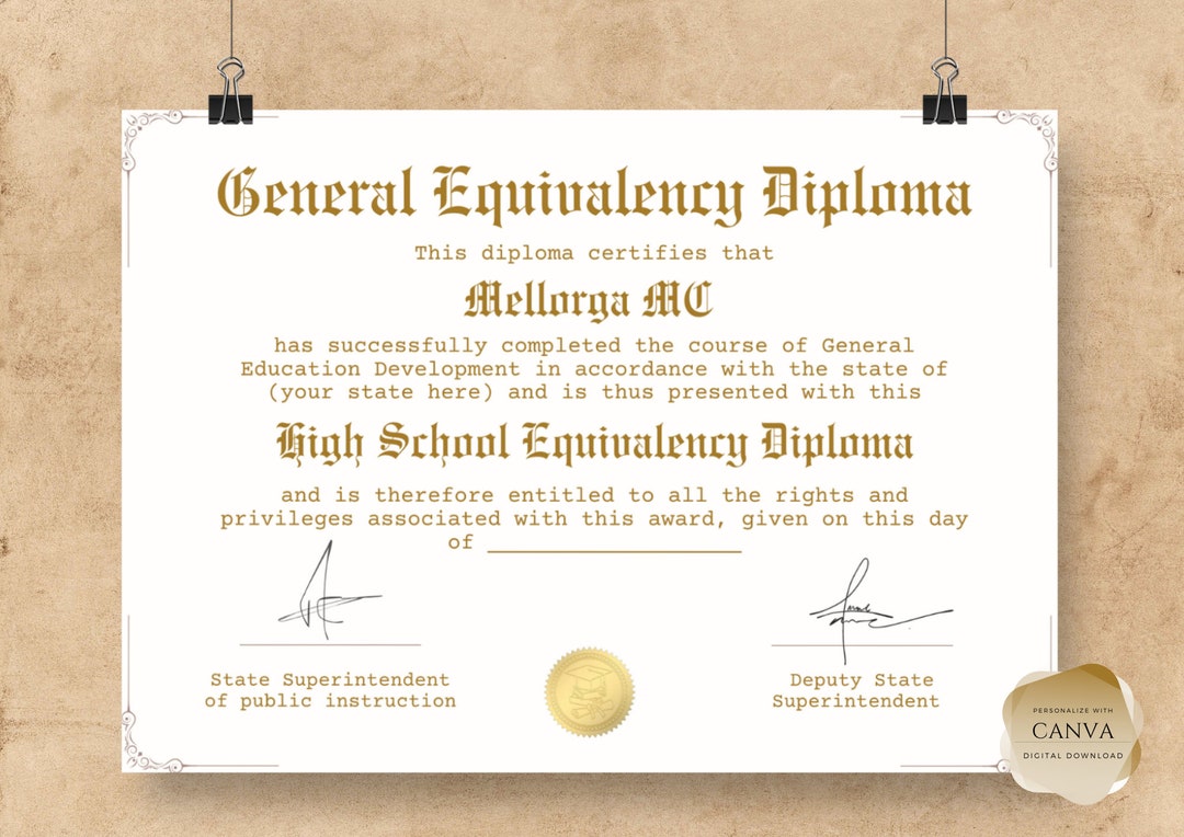 Diploma Template, Editable Diploma, Diploma With Gold Seal, GED ...