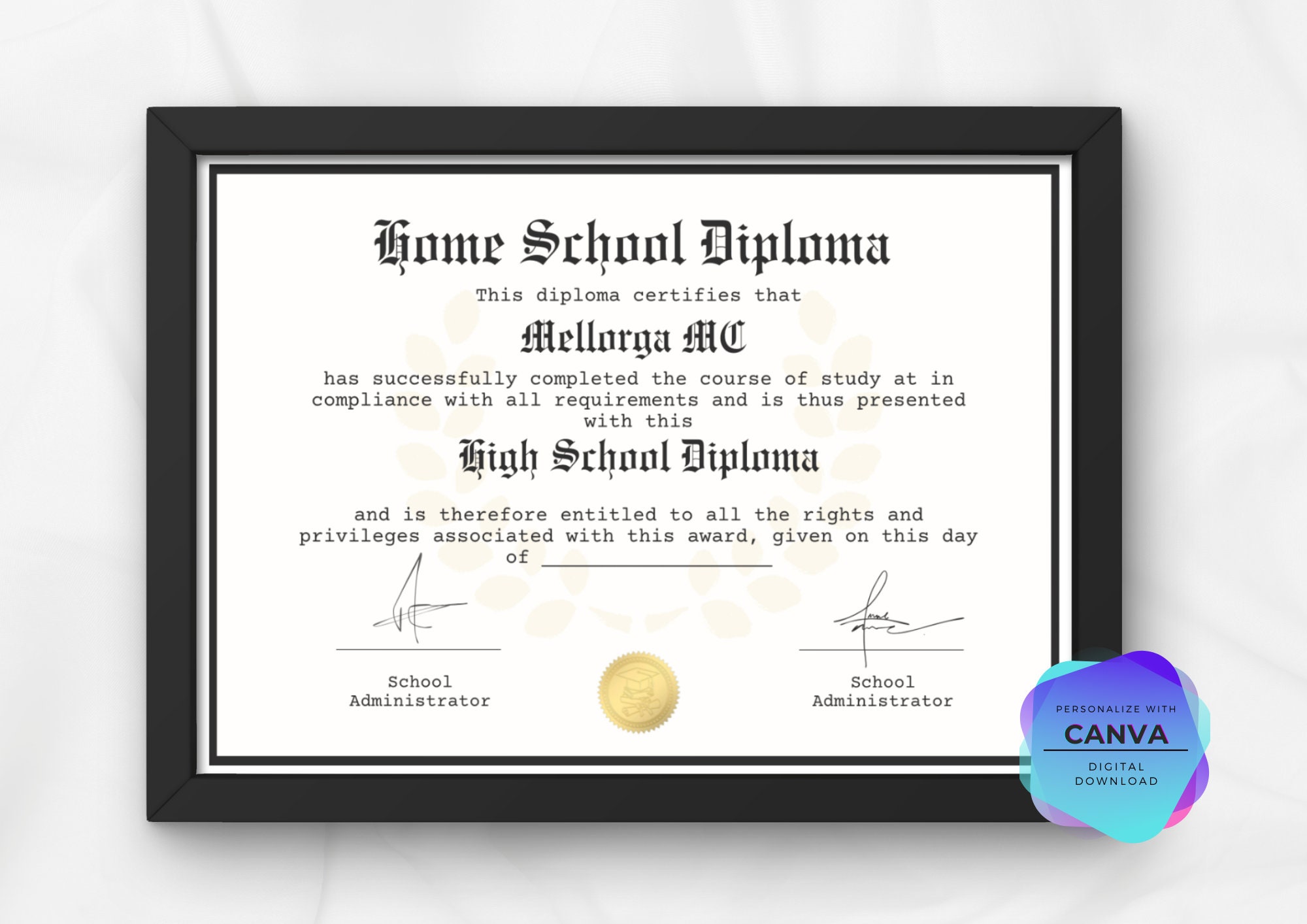 Diploma Template, Editable Diploma, High School Diploma With Gold Seal ...