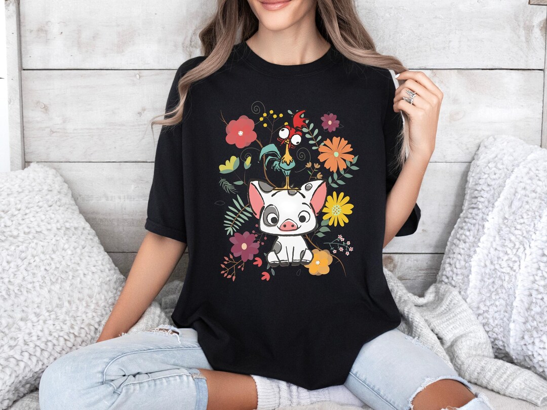 Disney Moana Pua and Hei Hei Floral Shirt, Disney Moana Shirt, Disney ...