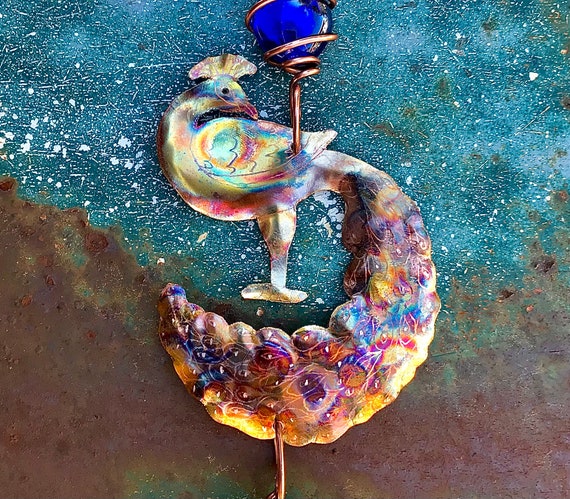 Glass Art Peacock Sun-catcher Bird Art Cooper wire peacock Colorful ...