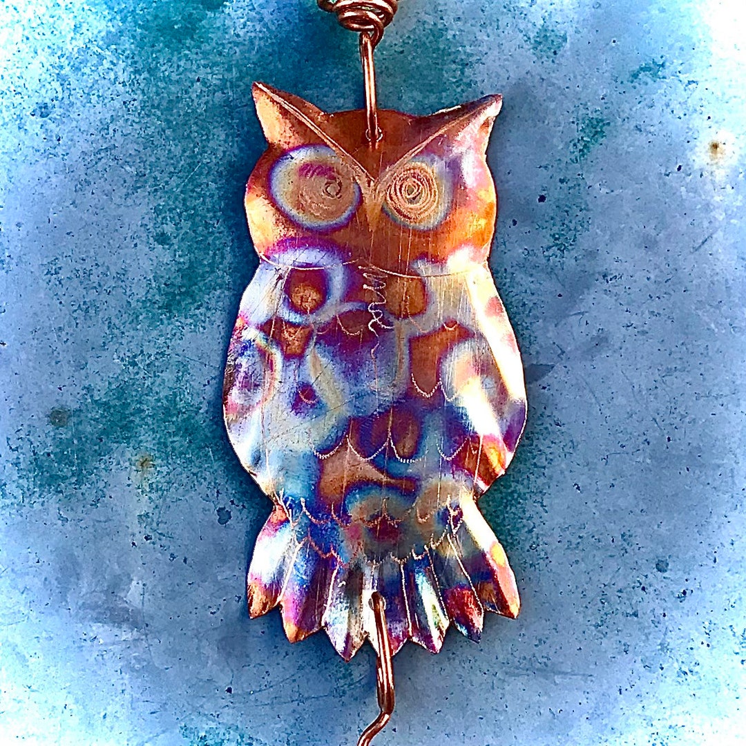 Owl Sun Catcher Window Hanging Jewelry Recycled Art. Copper, Glass ...
