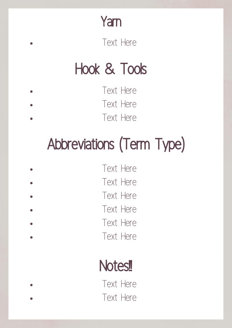 Crochet Pattern Template | Editable PDF for Custom Designs | Minimalist ...