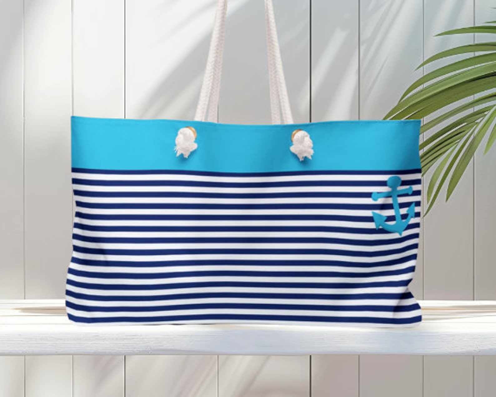 Striped Nautical Summer Tote Bag / Beach Bag / Beach Tote / Weekender ...
