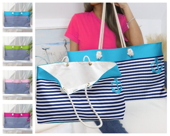 Striped Nautical Summer Tote Bag / Beach Bag / Beach Tote / Weekender ...