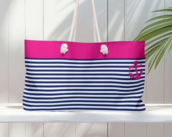 Striped Nautical Summer Tote Bag / Beach Bag / Beach Tote / Weekender ...