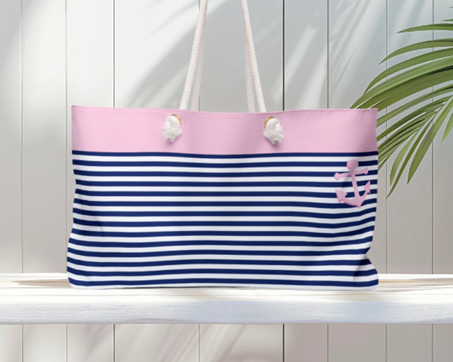 Striped Nautical Summer Tote Bag / Beach Bag / Beach Tote / Weekender ...