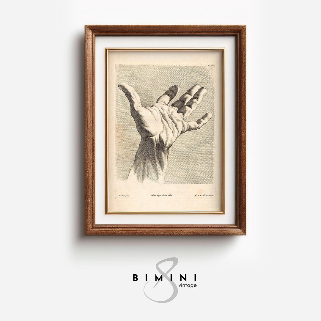 Vintage Pen and Ink Hand Drawing Study, Antique Line Drawing of Hand ...