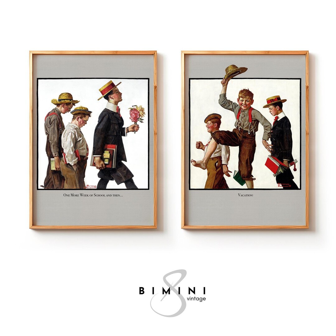 Set of 2 Norman Rockwell Prints, One More Week of School and Then ...