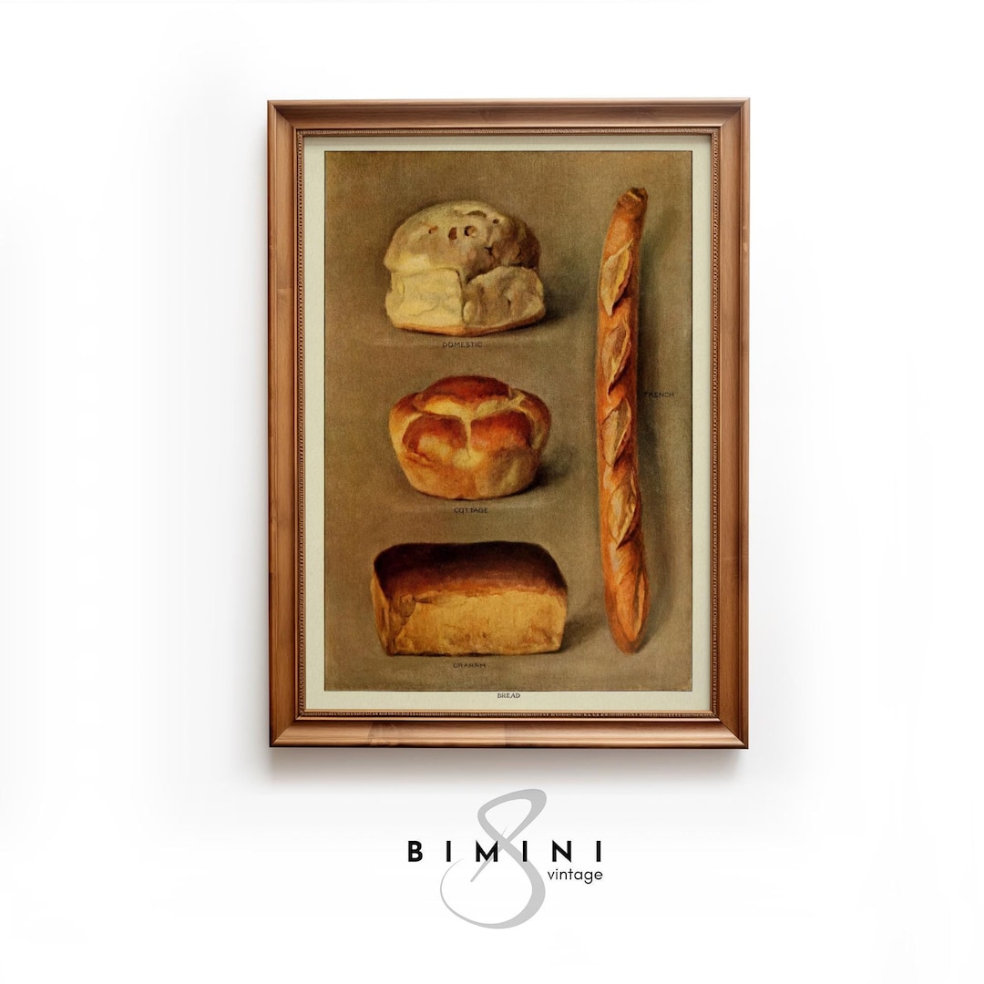 Types of Bread Vintage Illustration Poster, Kitchen Wall Art Decoration ...
