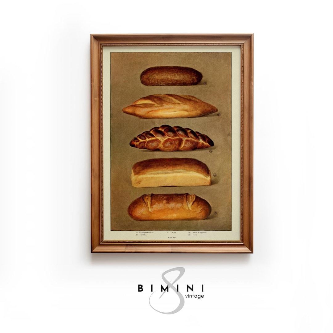 Types of Bread Vintage Illustration Poster, Kitchen Wall Art Decoration ...