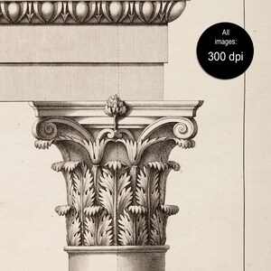 Set of 3 Detailed Architecture Drawing Print, Printable Classic Roman ...