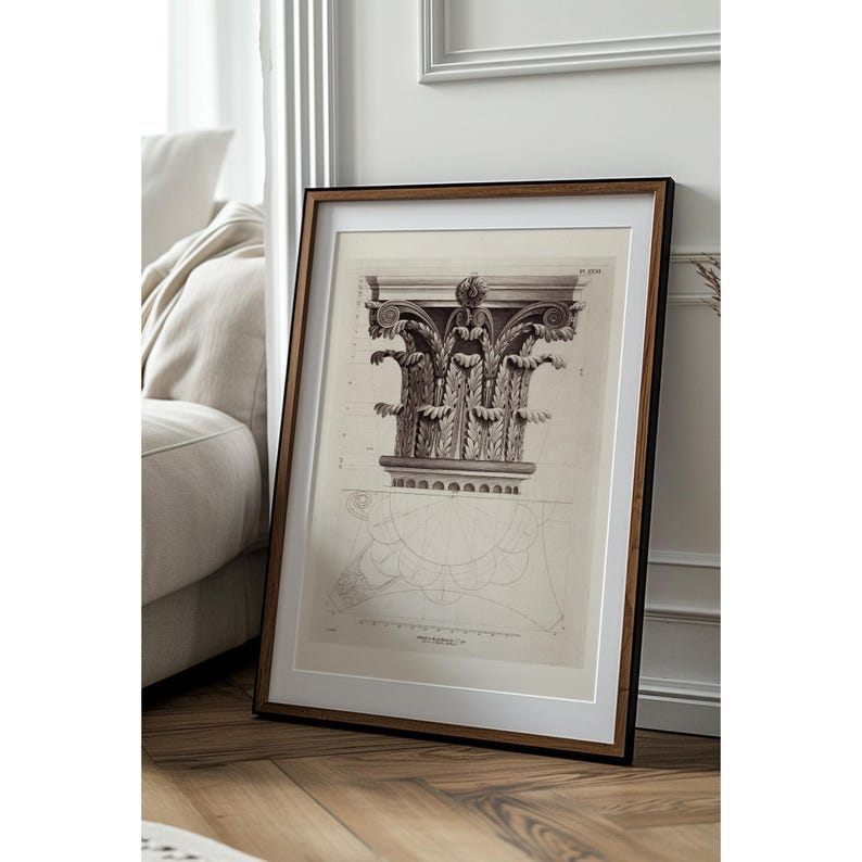 Detailed Architecture Drawing Print, Classic Roman Column Architecture ...