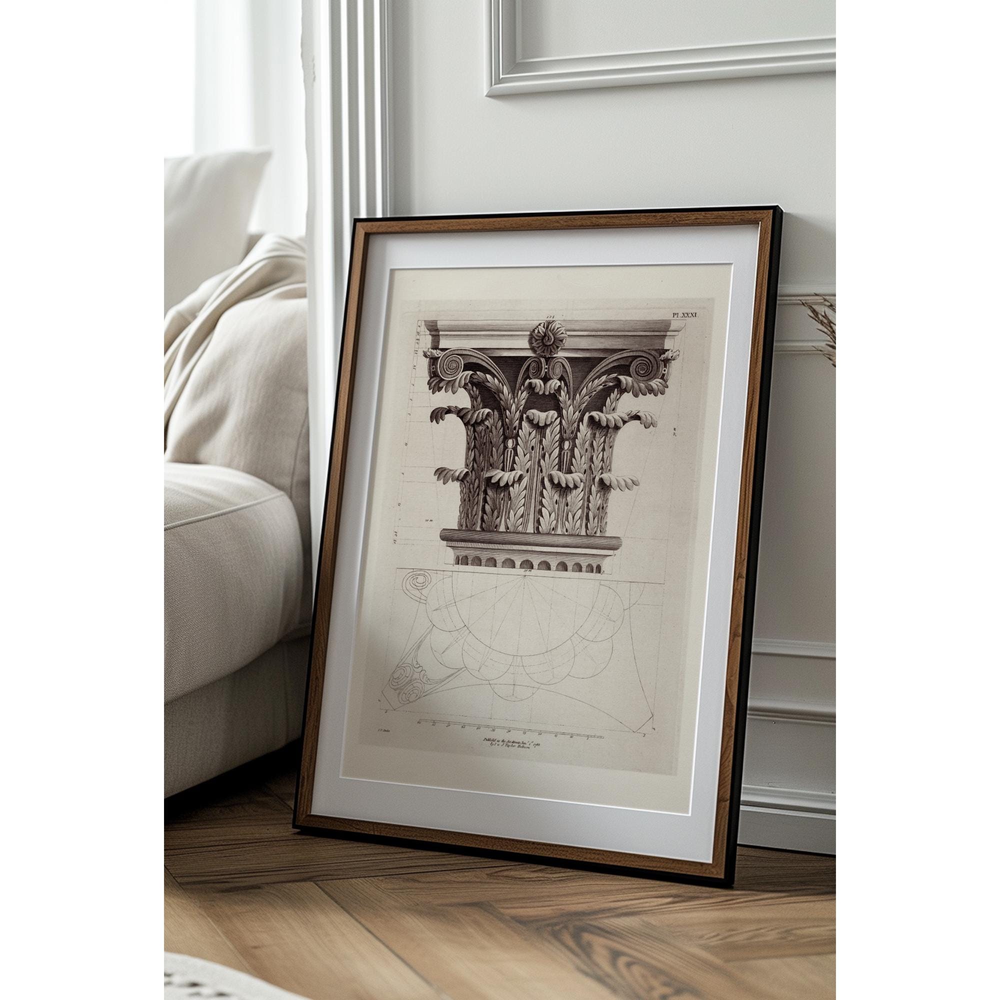 Detailed Architecture Drawing Print, Classic Roman Column Architecture ...