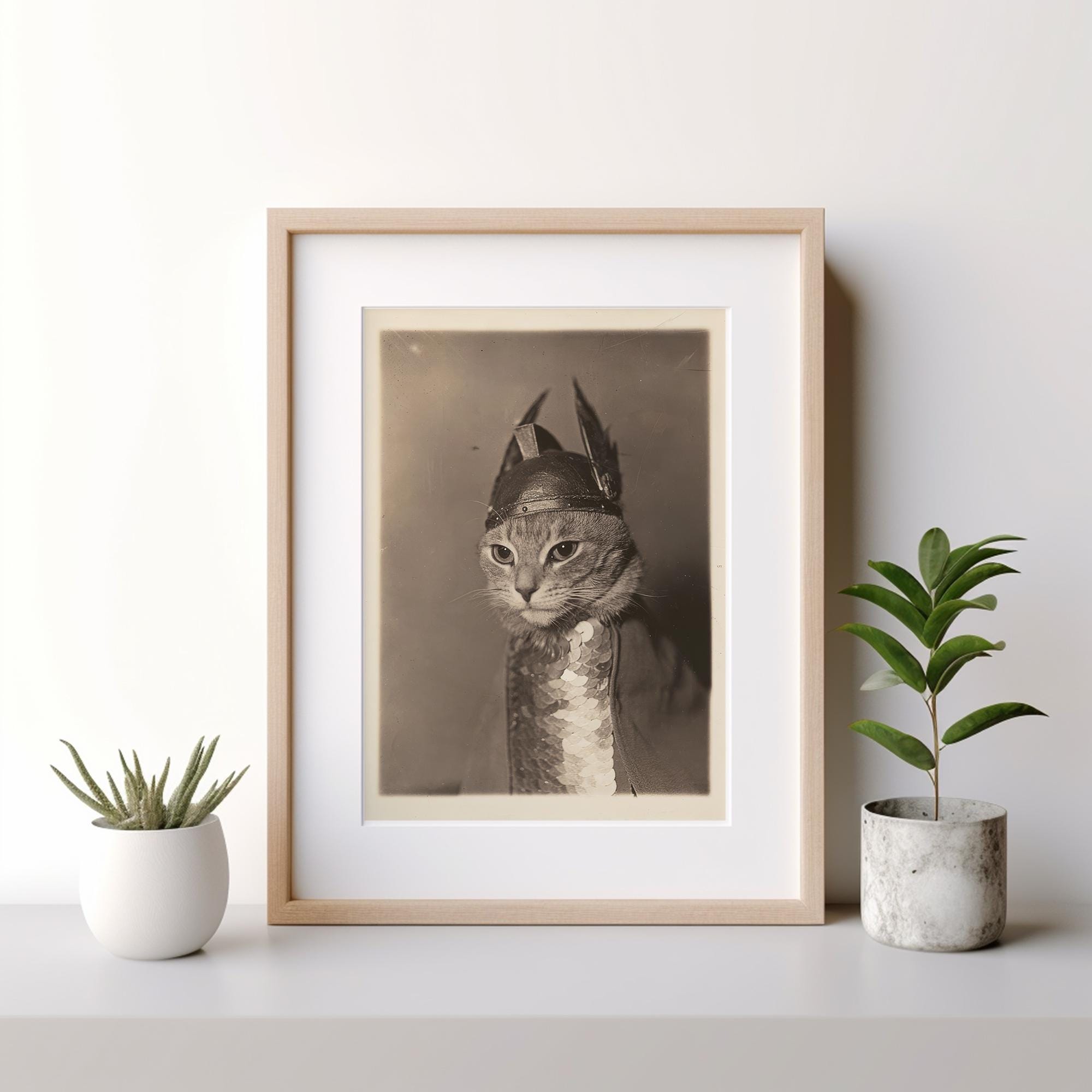 Vintage Cat Photo Print Brunnhilde, Antique Cat Photo Art, Viking Cat ...