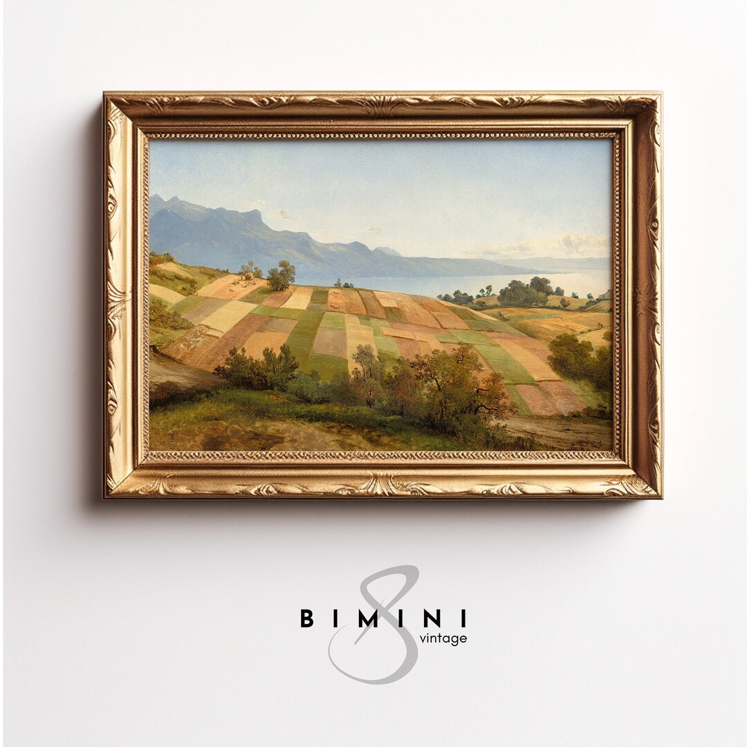 Vintage Landscape Painting, Farmland Art Print, Landscape Printable Art ...